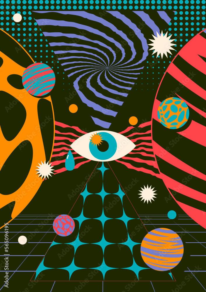 Psychedelic Style Creative Poster. Abstract Design Retro Geometric ...