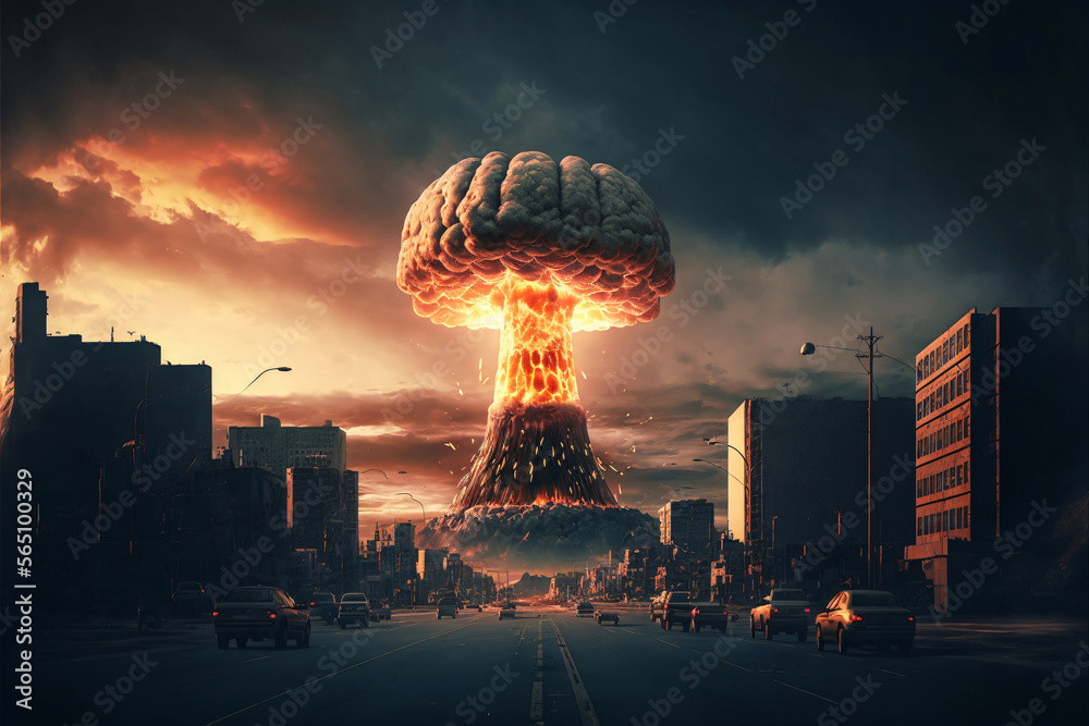 Atomic bomb explosion with fire. Designed using generative ai. Stock ...