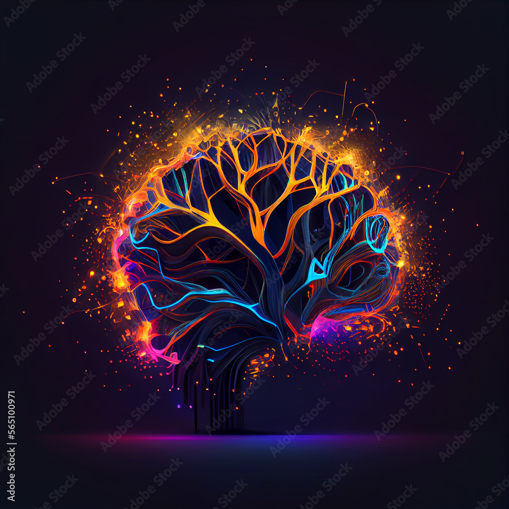 Artificial Intelligence microchip and neural connections Generated Artworks abstract neon ...