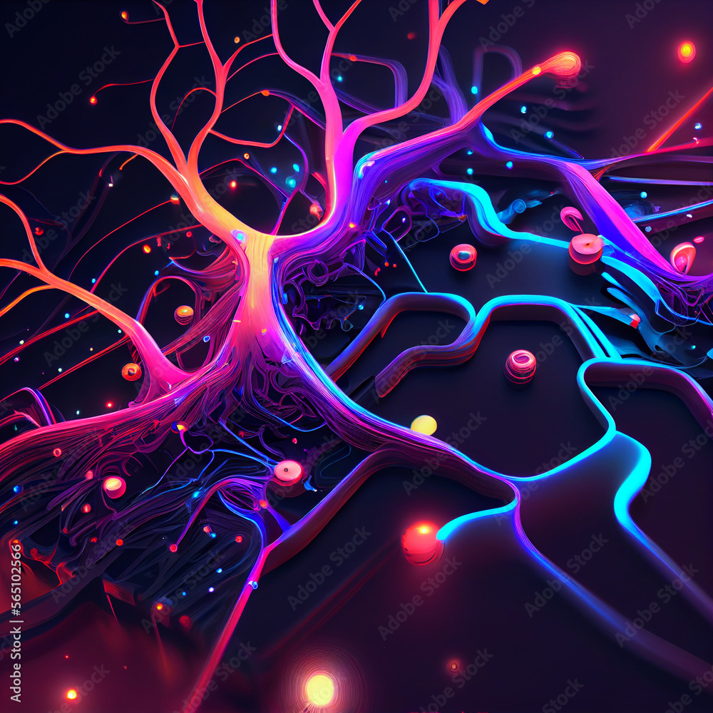 Artificial Intelligence microchip and neural connections Generated Artworks abstract neon ...
