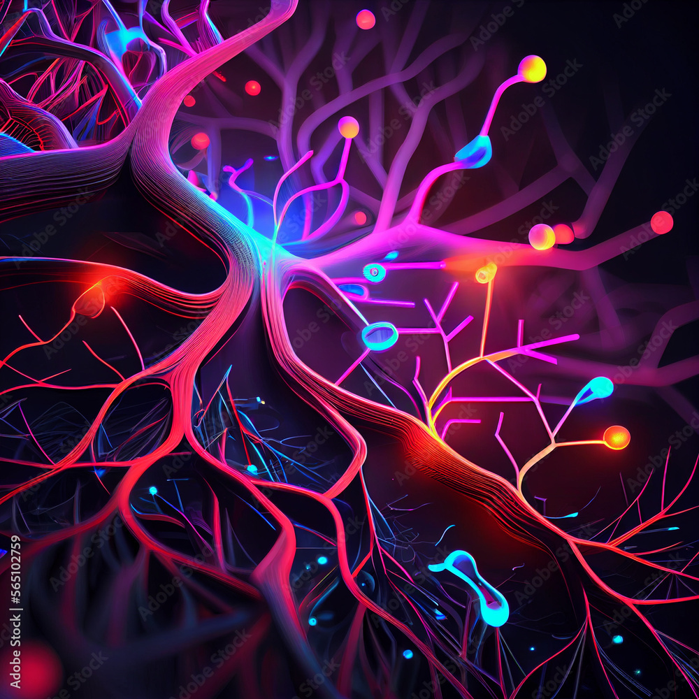 Artificial Intelligence microchip and neural connections Generated Artworks abstract neon ...