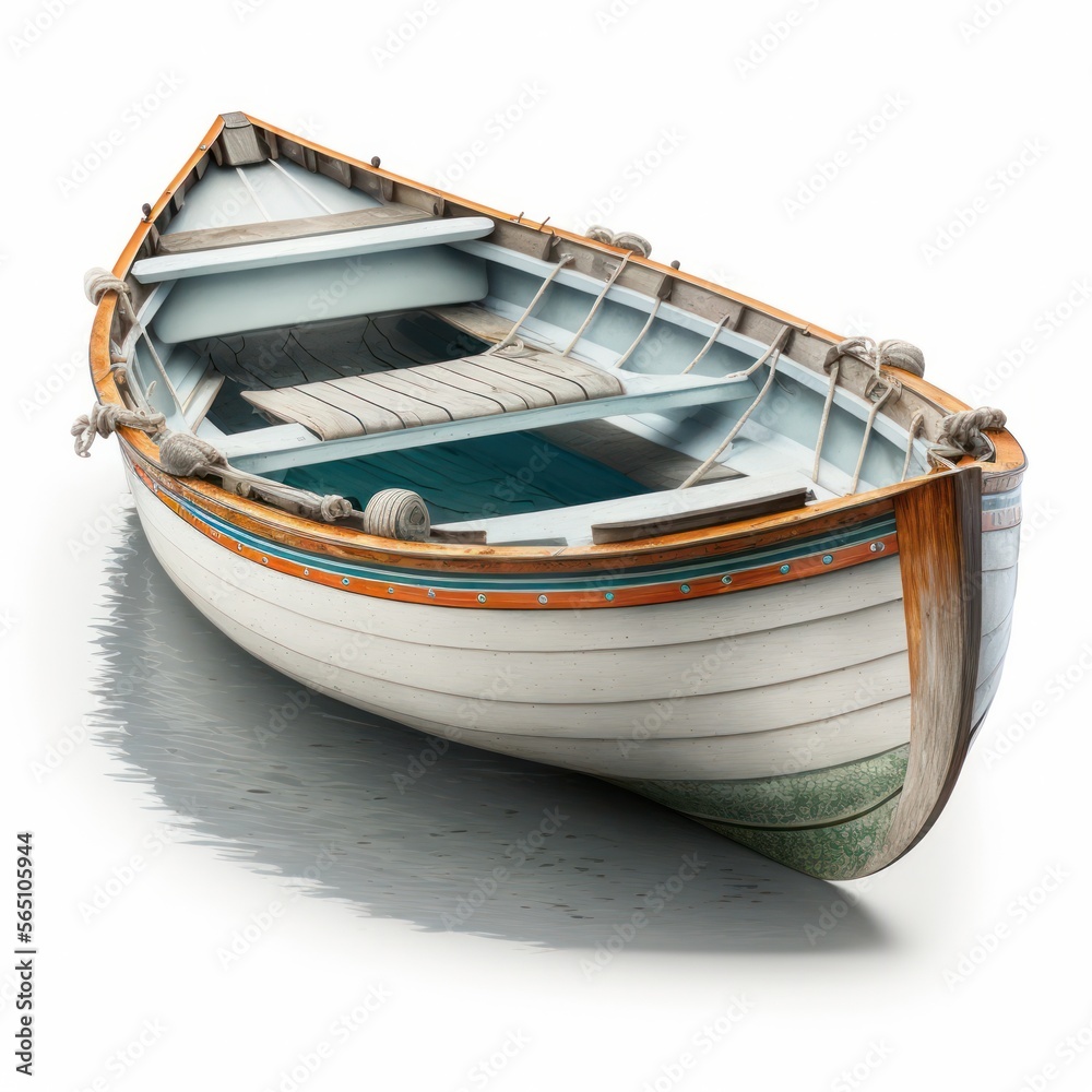 Old wooden fishing boat rowboat isolated on a white background ...