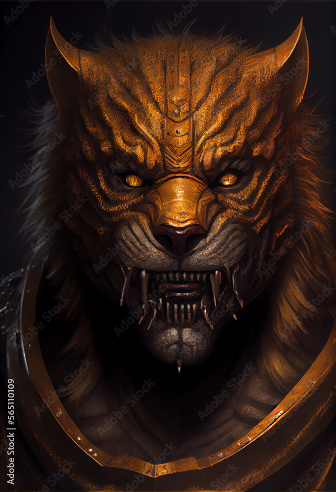 Anthropomorphic tiger as a warrior villain. Generative Ai Stock ...