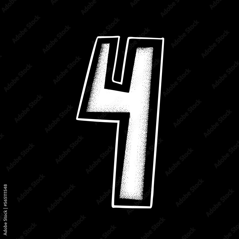 Number four art Illustration hand drawn black and white vector for icon ...