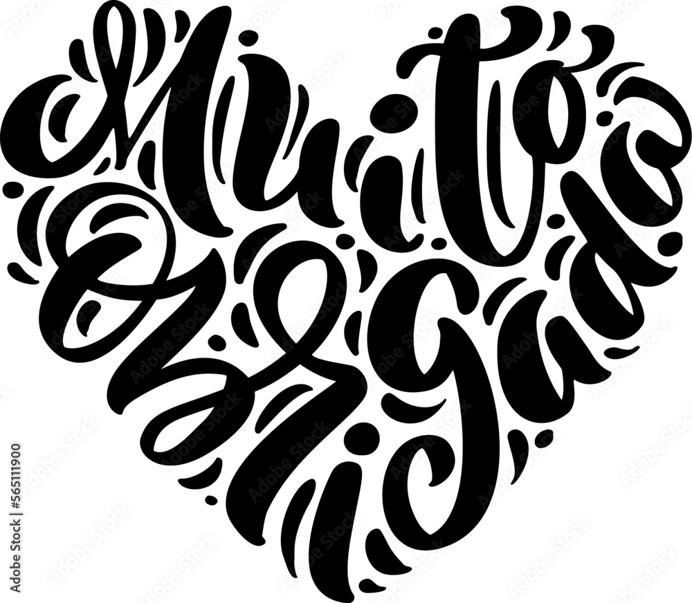 Muito Obrigada handwritten lettering text in form of love heart. Thank ...