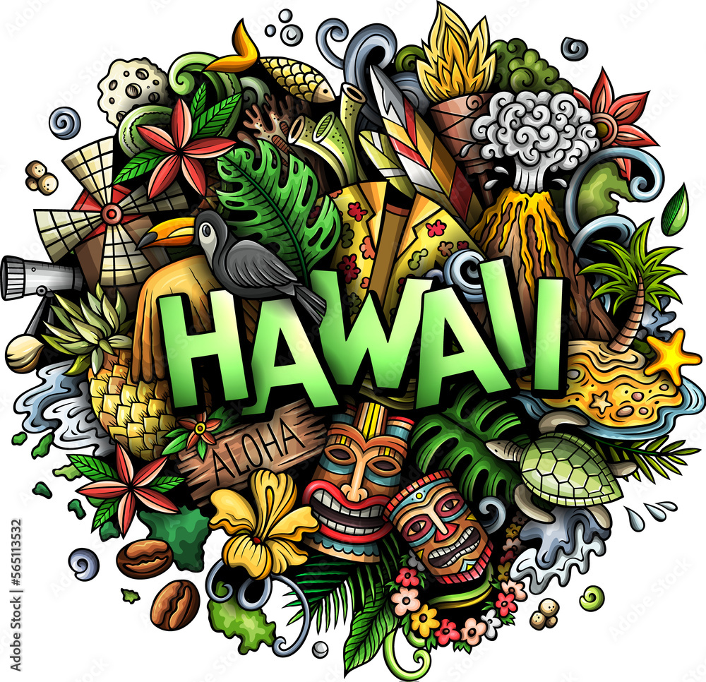 Hawaii doodle funny cartoon illustration Stock Illustration | Adobe Stock