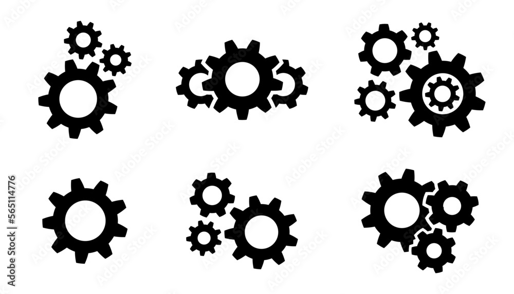 Operation or process icon set in flat style. Gears sign. Cog wheel ...