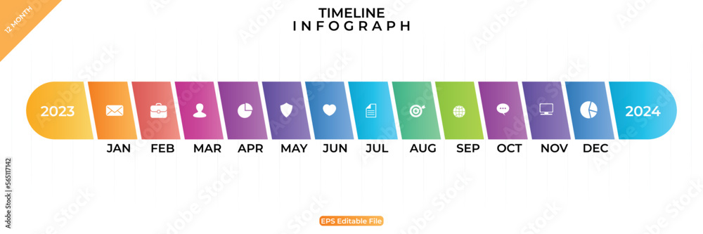 Timeline infographic. Business Info graphic template. 12 Months ...
