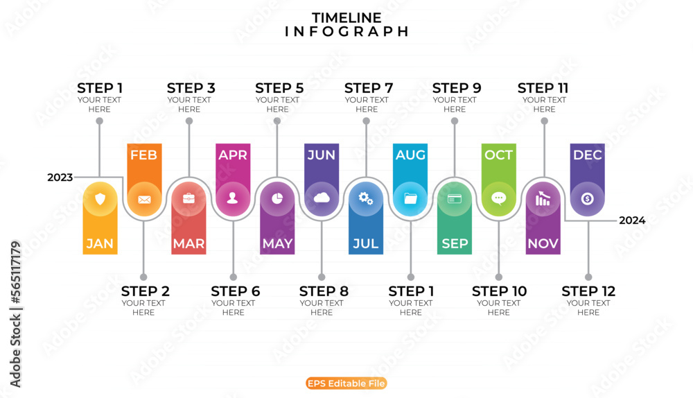 Vetor de Timeline infographic. Business Info graphic template. 12 ...