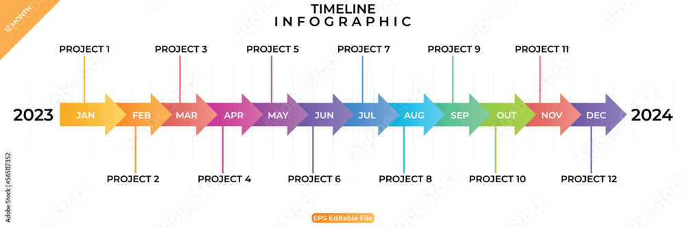 Timeline infographic. Business Infographic template. 12 Months Timeline ...