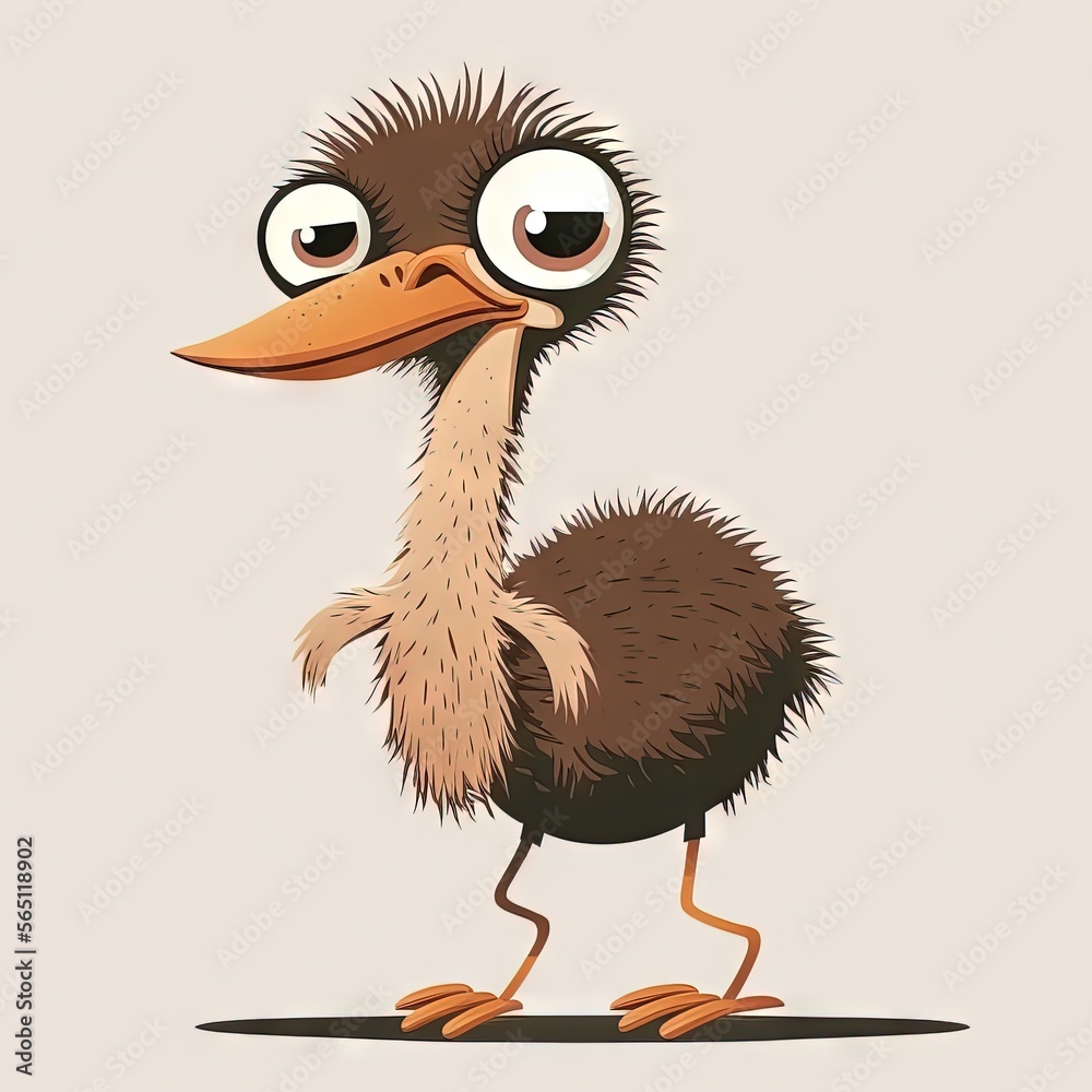 a cartoon emu with big eyes and a big beak is standing in front of a ...