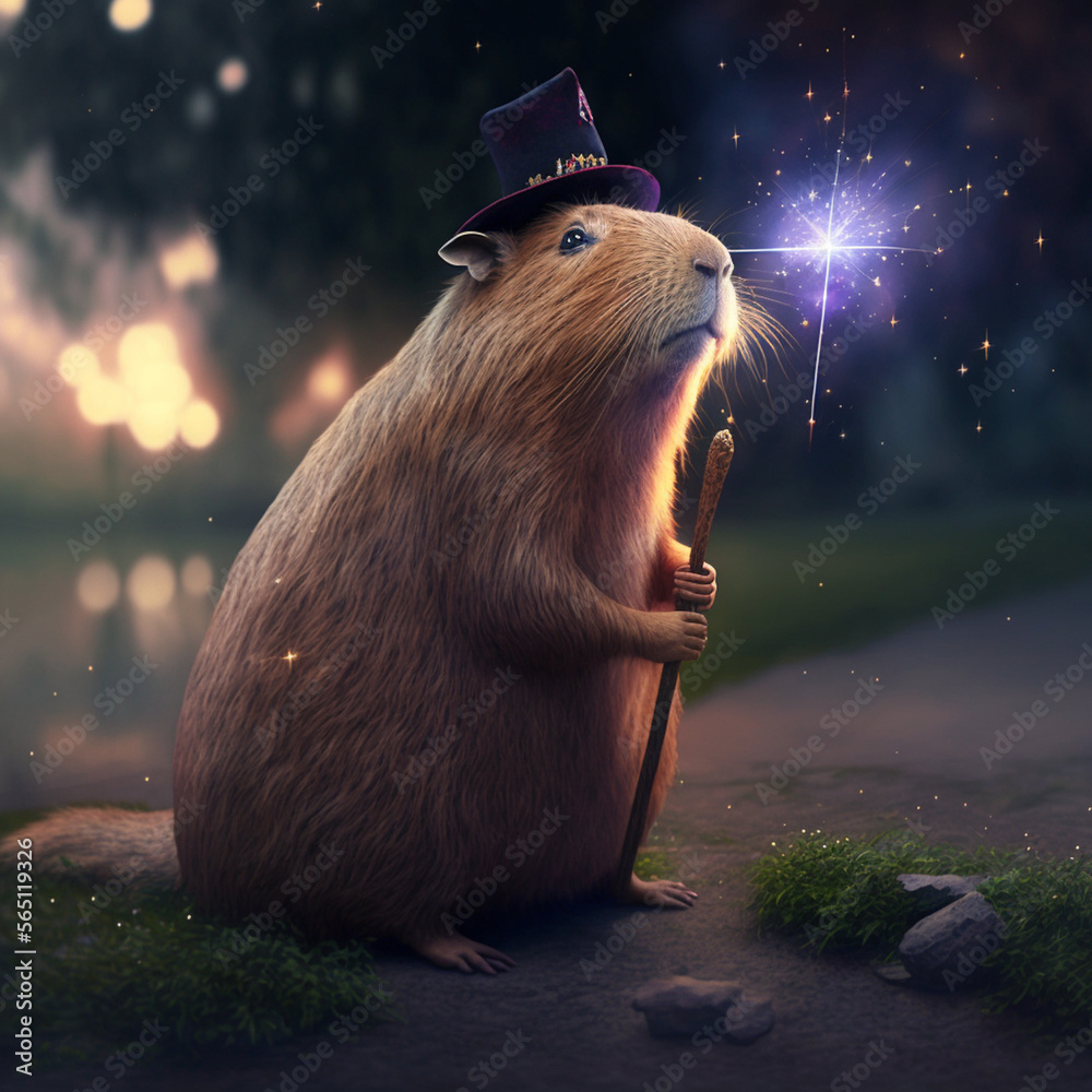 capybara wizard with cane and hat Stock Illustration | Adobe Stock