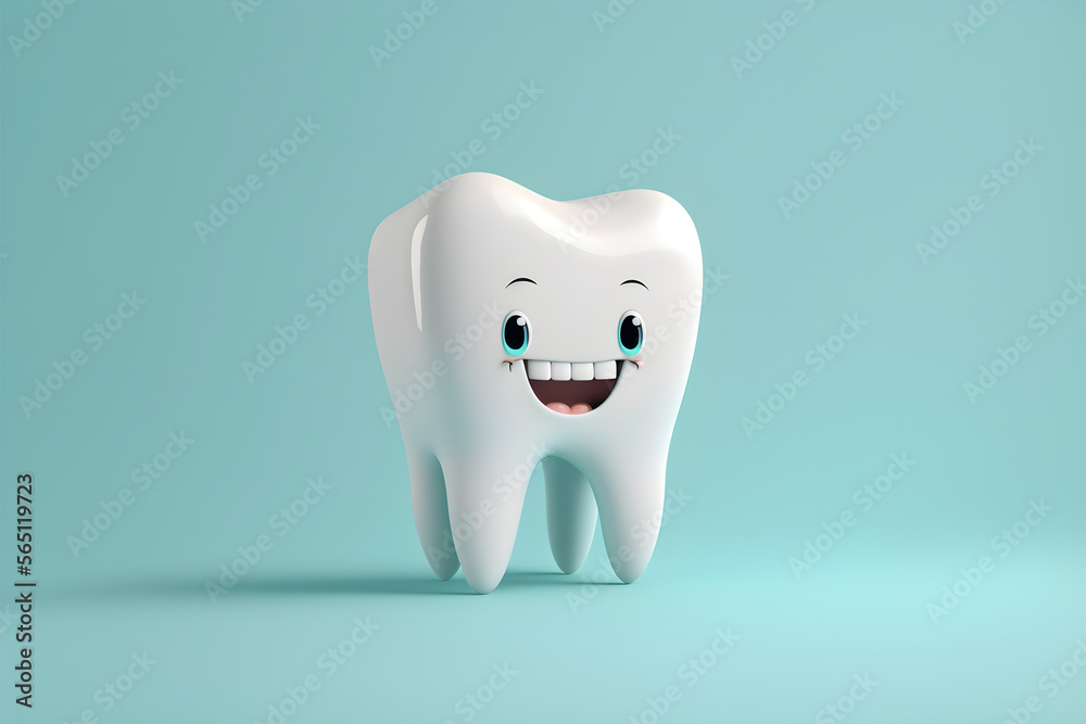 3d tooth and smiling healthy tooth, tooth design on solid color ...