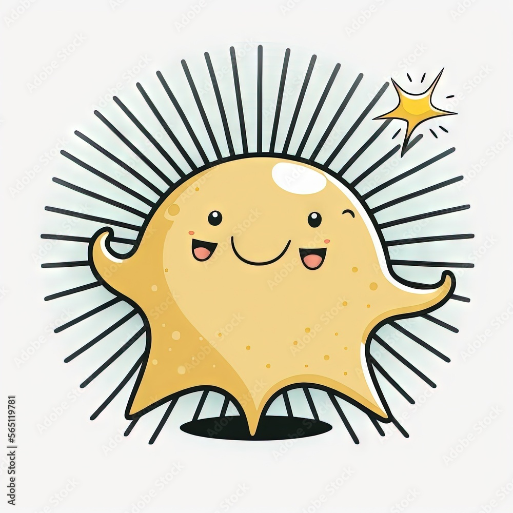 a cartoon star with a happy face and a starburst on its back, with a ...