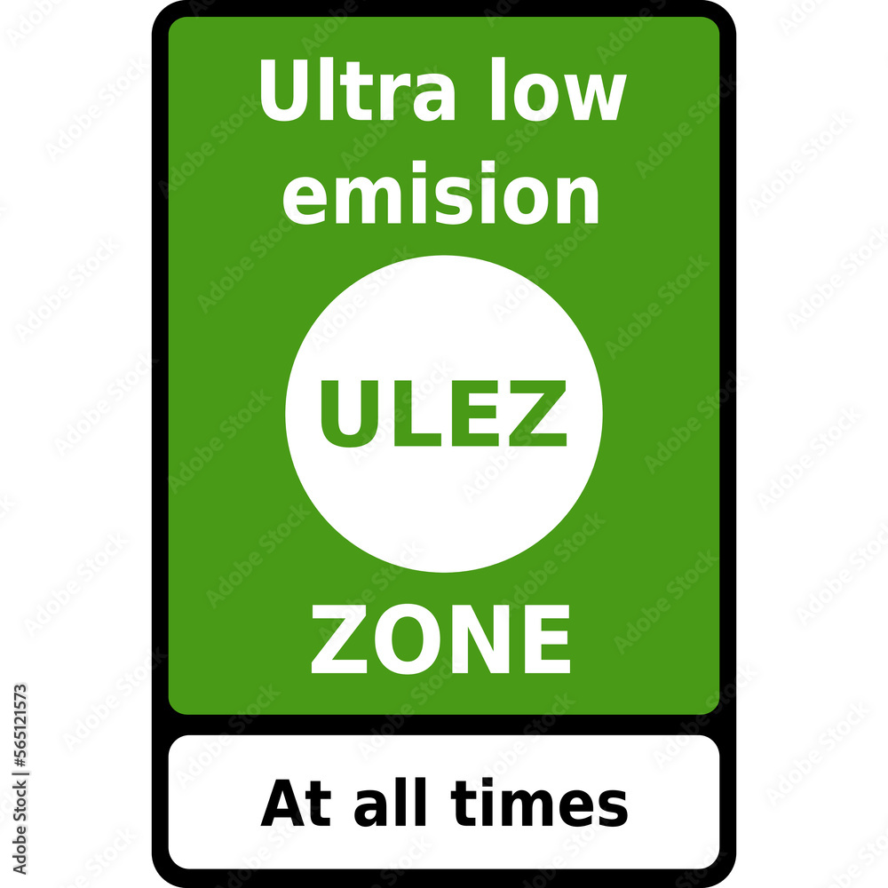 Vector graphic road sign for the entry to a ULEZ (Ultra low emission zone) and that it is ...