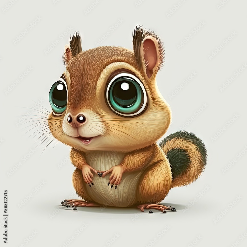 a cartoon chipper with big eyes sitting down on the ground with a white ...
