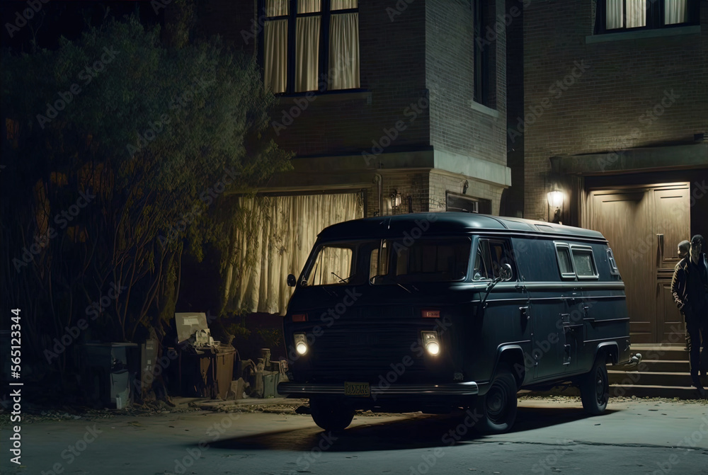 A mysterious van parked at night. Made with Generative AI. Stock ...