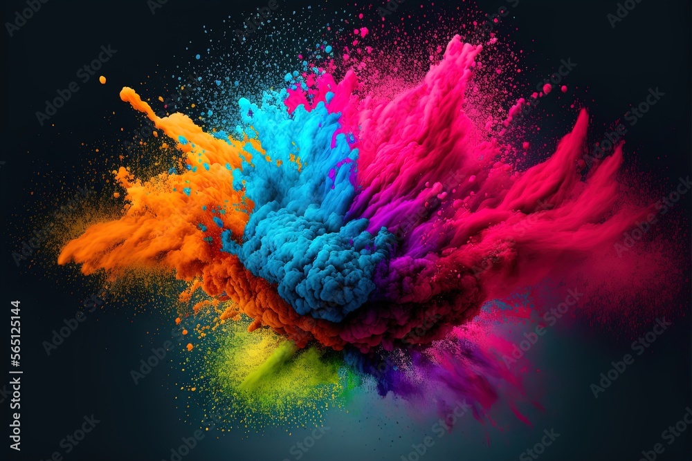 Colored powder explosion on gradient dark background. Freeze motion ...