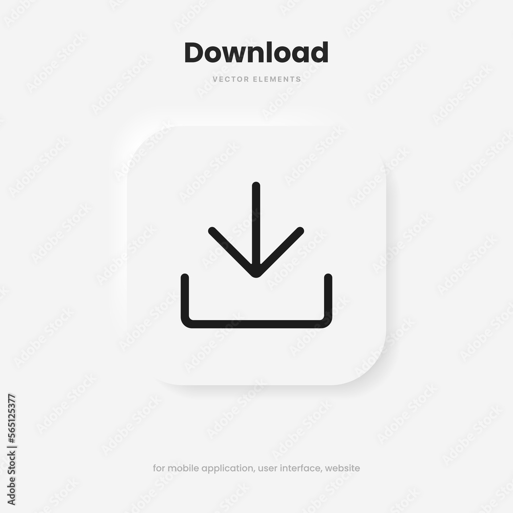 3D download icon button. Upload icon. Download symbol, sign. Down arrow ...