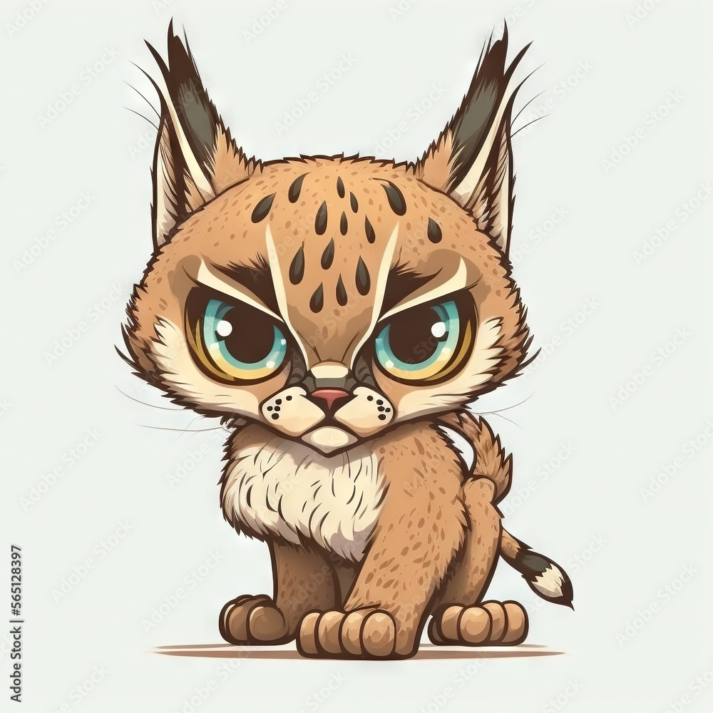 a cartoon lynx with big blue eyes sitting down and staring at the ...