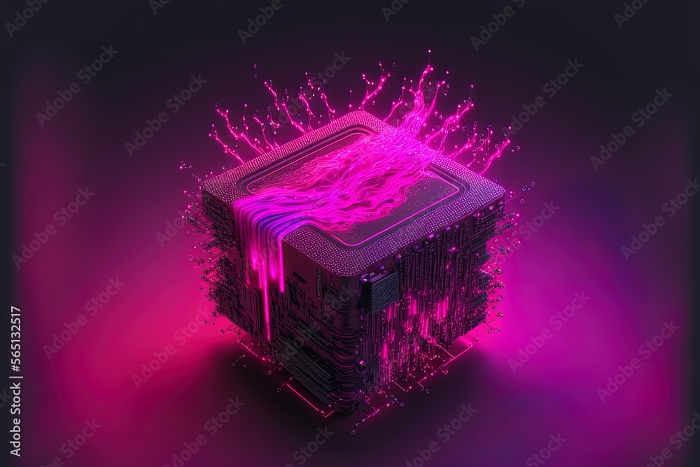 processor data is sent in the form of neon particles transmission of ...