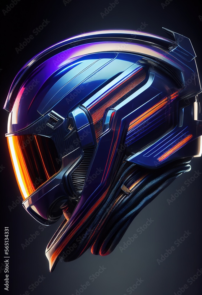 Dark navy futuristic motorcycle helmet, side view. Generative art Stock ...
