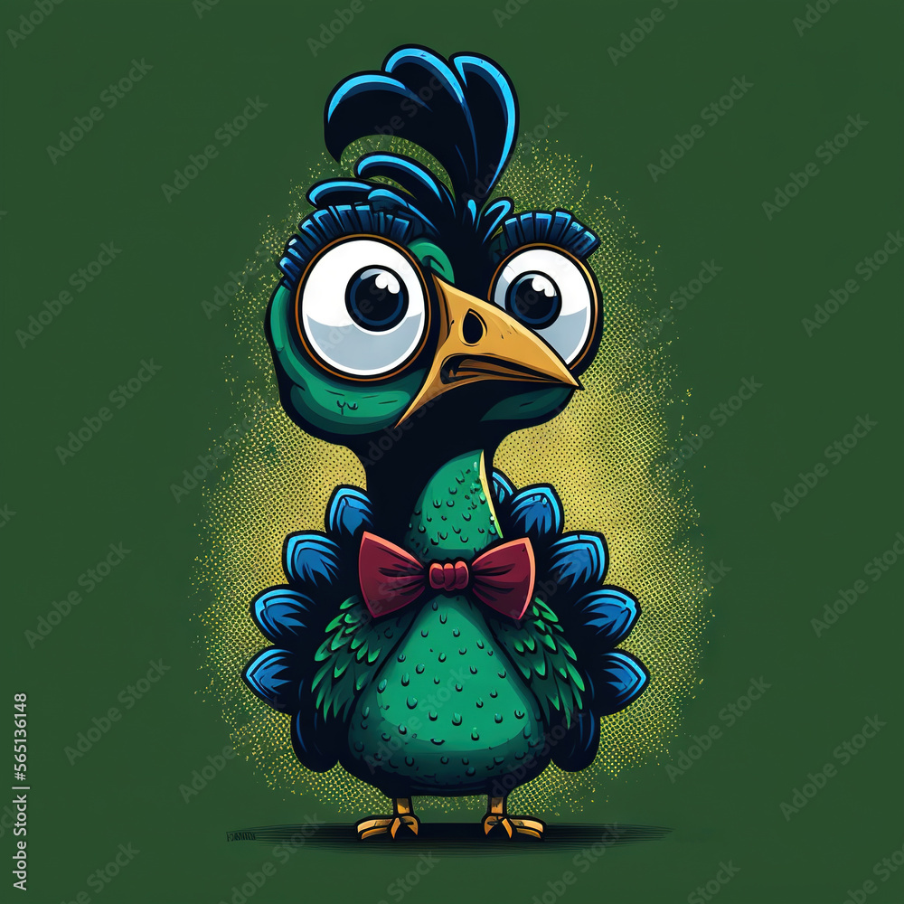a cartoon bird with a bow tie on its head and eyes wide open, with a ...