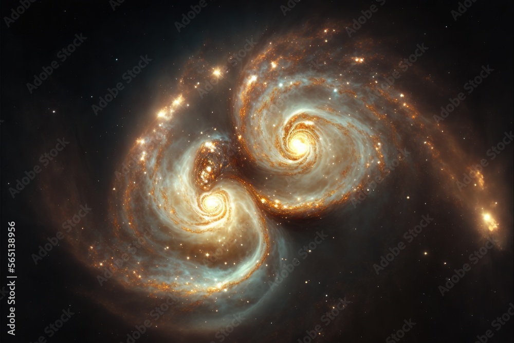 two spirally shaped objects in the sky with stars around them, in the ...