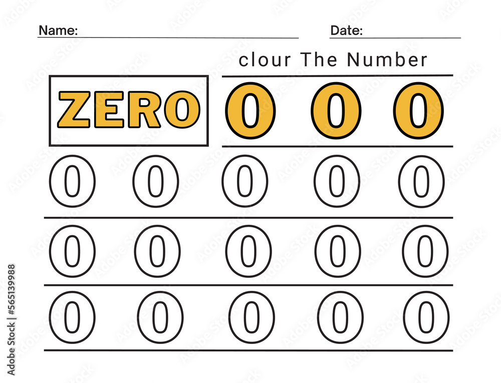 Number 0 coloring practice worksheet with all numbers for kids learning ...