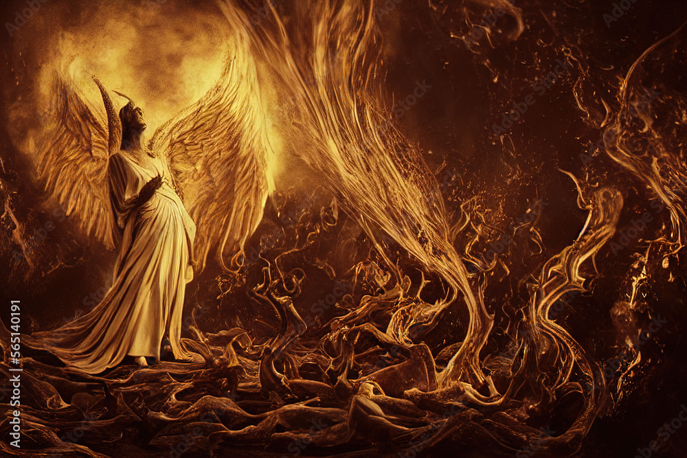 Lucifer and lost souls burning in the hell, fantasy illustration ...