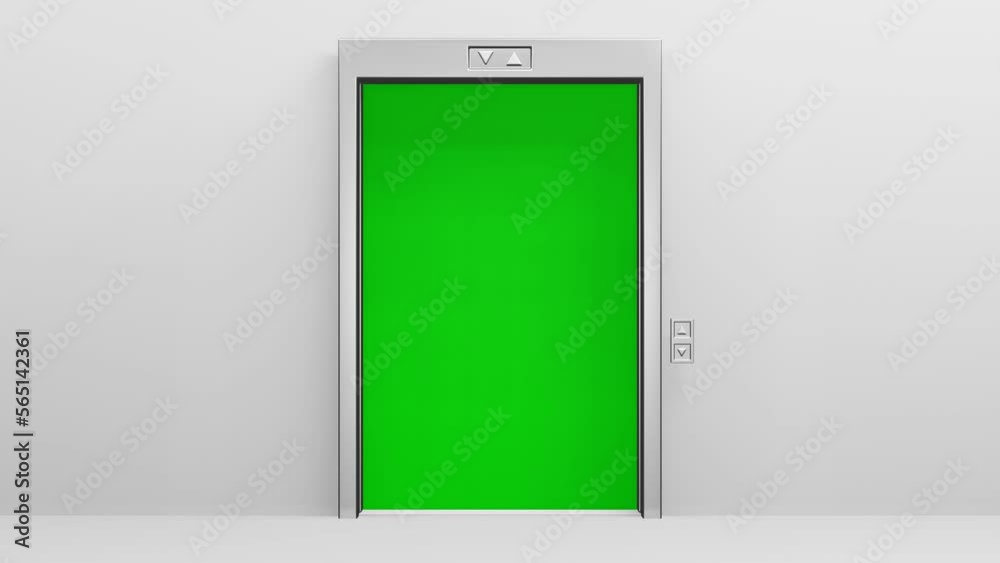 Modern elevator lift doors opening and closing to reveal green screen ...