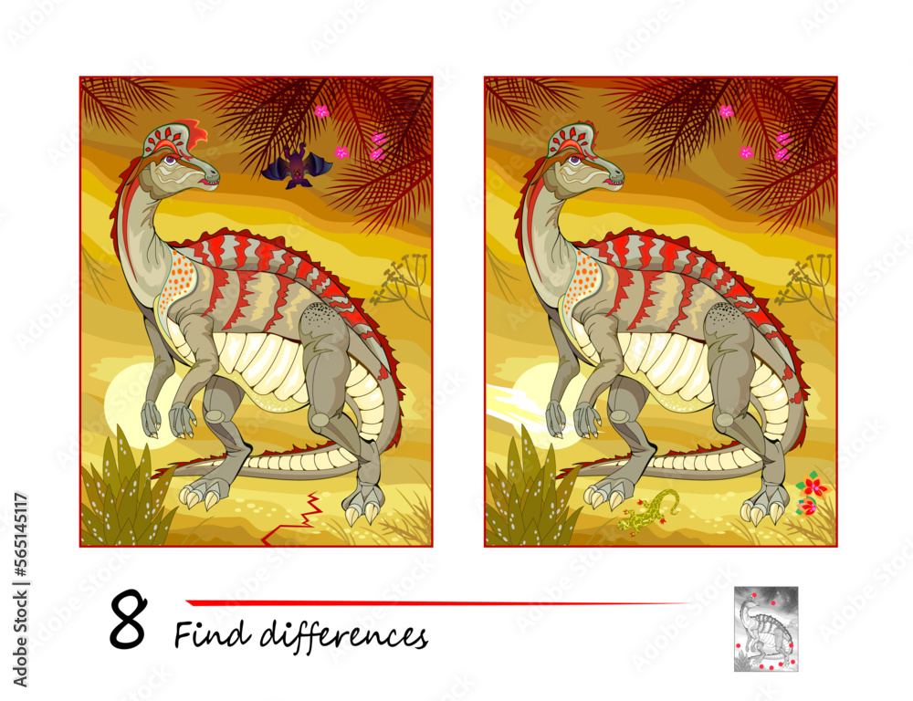 Find 8 differences. Illustration of prehistoric extinct dinosaur ...