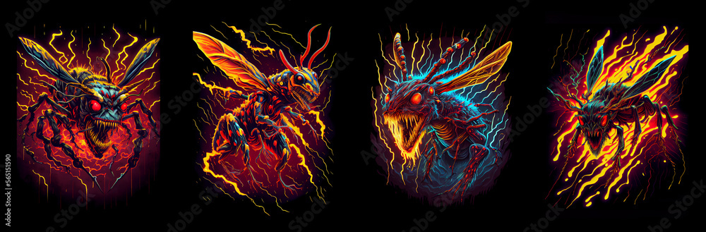 Angry wasp with big teeth. AI generative. Stock Illustration | Adobe Stock