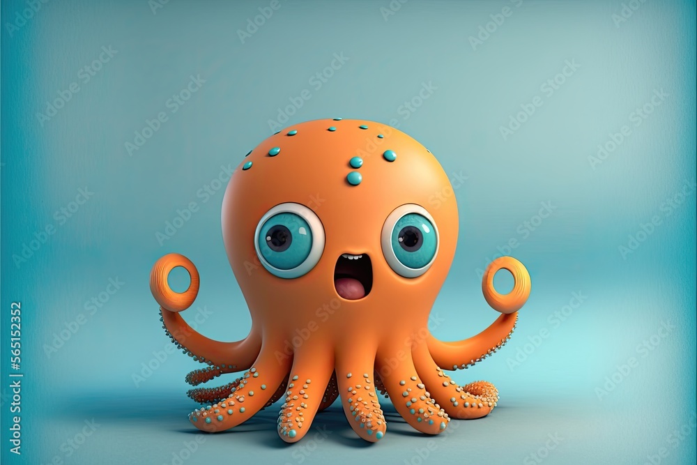 Cute 3D Cartoon octopus character. Generative AI Stock Illustration ...