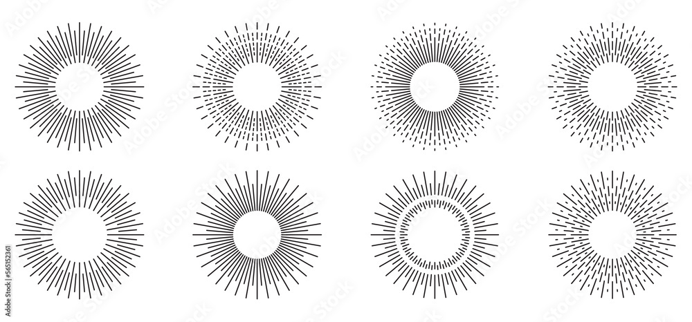 Sunburst set. Sunburst line illustration on white background.Sunrise ...