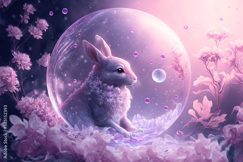 Fantasy image of the cute magic rabbit inside of the glossy vortex of ...