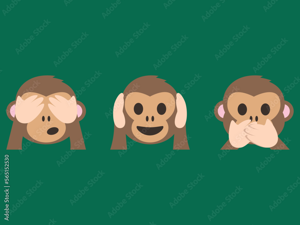 Gandhi's three monkey emoji vector set design. Isolated See-No-Evil ...