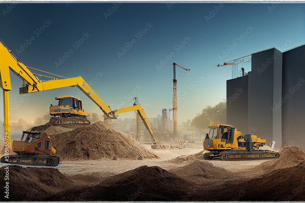 Construction site and new residential panel building house outline ...