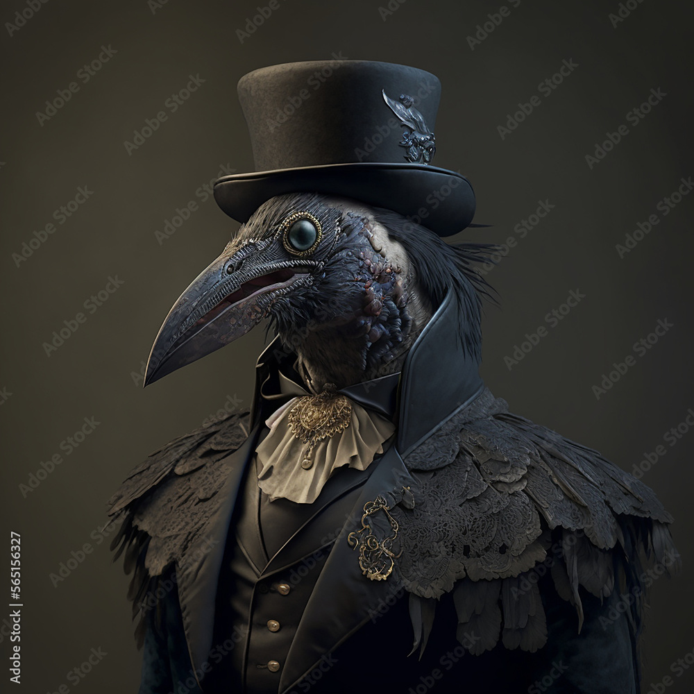Fancy victorian style clothing, crow face, photoraphy setting. Created ...