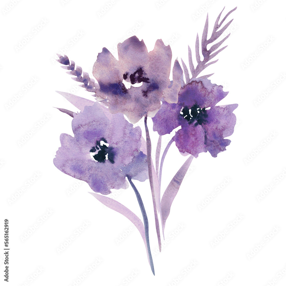 Watercolor purple flowers clipart. Floral clip art. Handmade ...