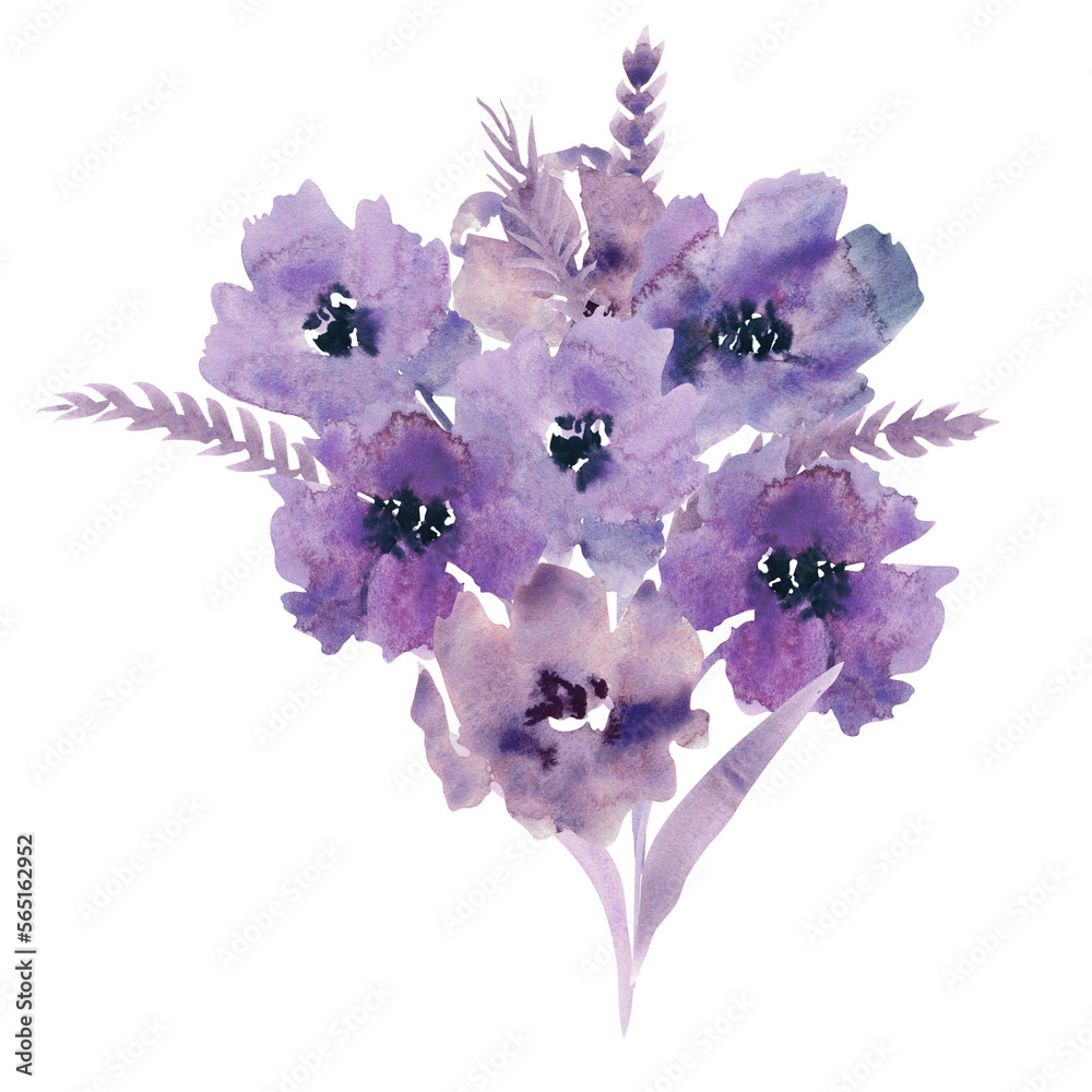 Watercolor purple flowers clipart. Floral clip art. Handmade ...