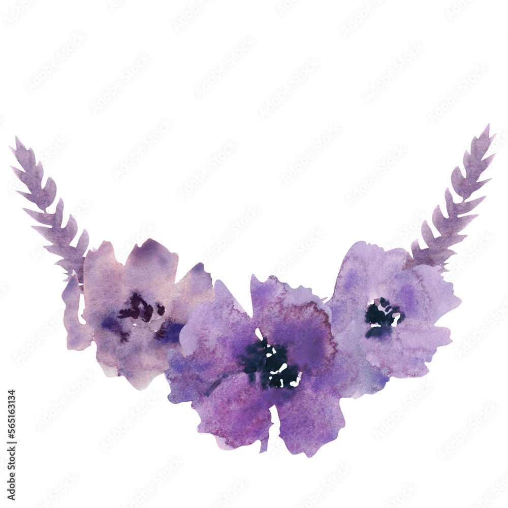 Watercolor purple flowers clipart. Floral clip art. Handmade ...