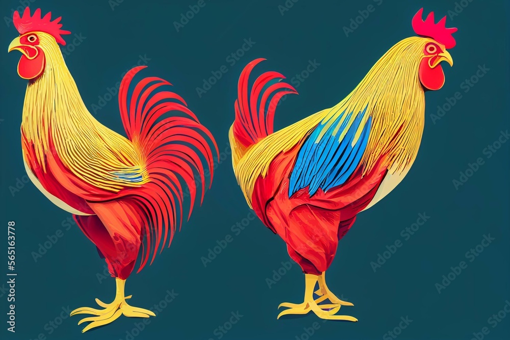 Retro rooster standing like a man on two legs in vintage, modern ...