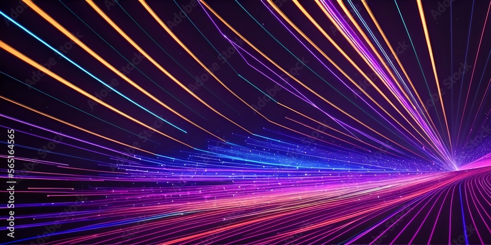 Abstract fiber optic lines with particles colliding, blue pink and ...