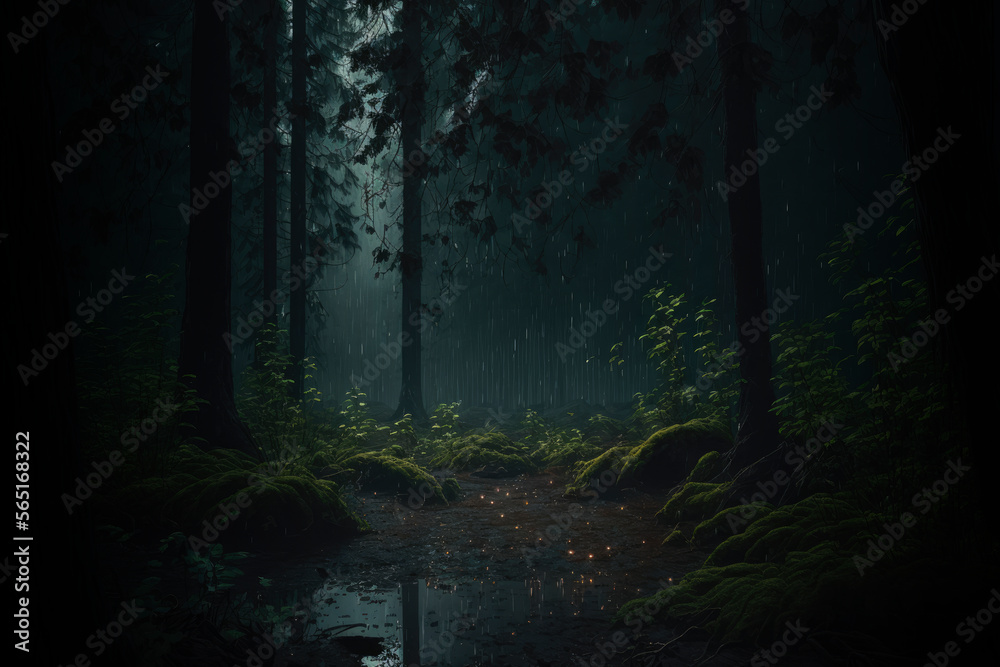Dark forest rainy aesthetic background, witchcraft magic wallpaper AI ...