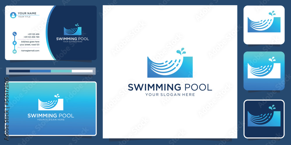 creative of swimming pool logo design with business card design ...