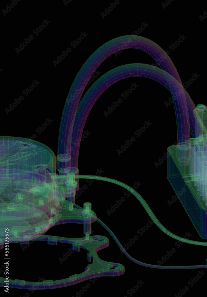3d, wireframe, rainbow, fittings, schematic, outline, connections ...
