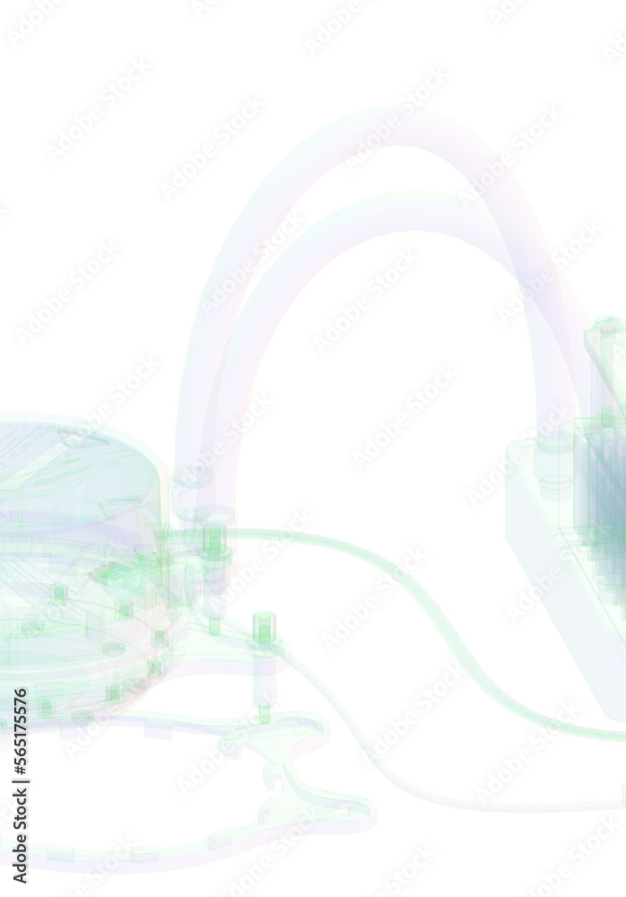 3d, wireframe, rainbow, fittings, schematic, outline, connections ...