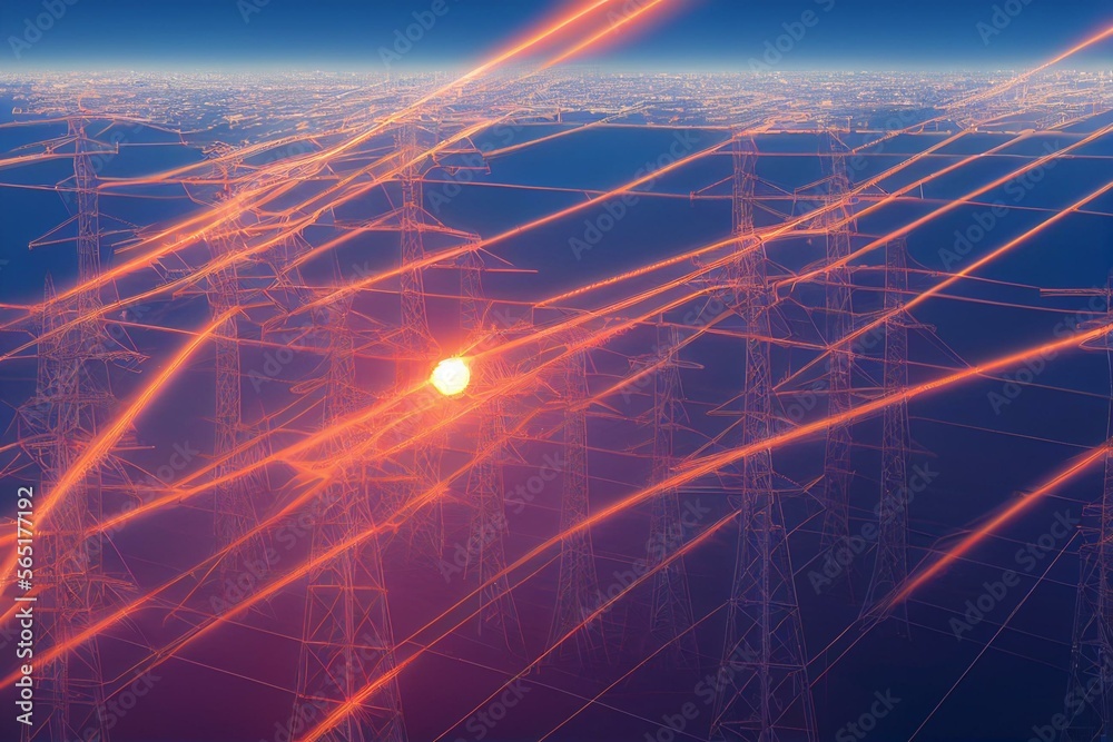 High power electricity poles in urban area connected to smart grid ...