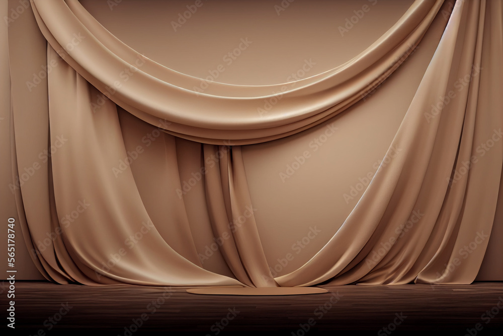 Light brown fabric draped over the wall background, luxury silk ...